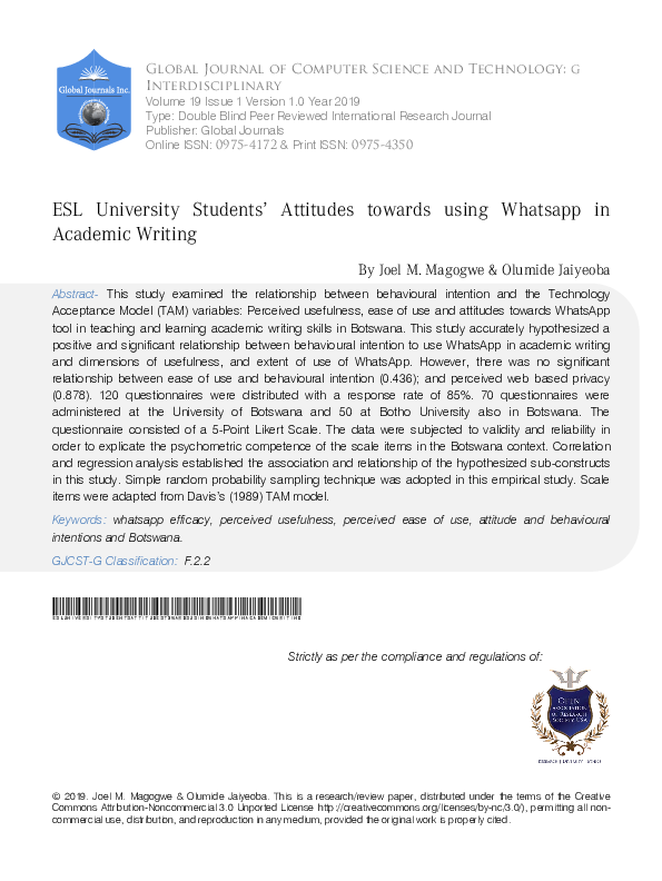(PDF) ESL University Students’ Attitudes Towards Using WhatsApp in ...