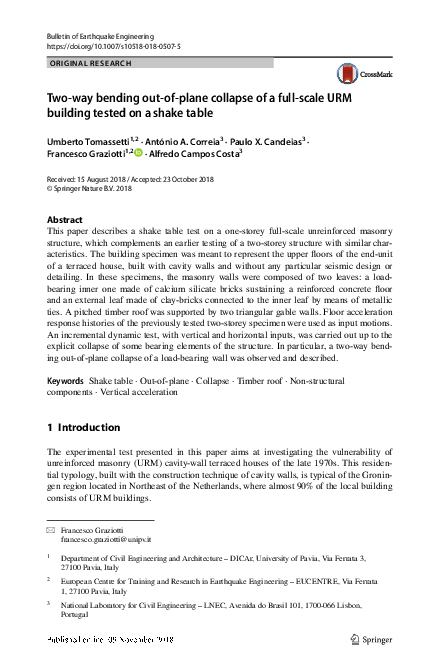 (PDF) Two-way bending out-of-plane collapse of a full-scale URM ...
