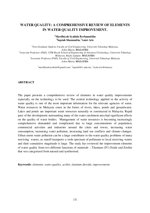 (PDF) Water quality: a comprehensive review of element in water quality ...