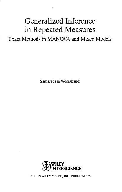 (PDF) Generalized Inference in Repeated Measures: Exact Methods in MANOVA and Mixed Models