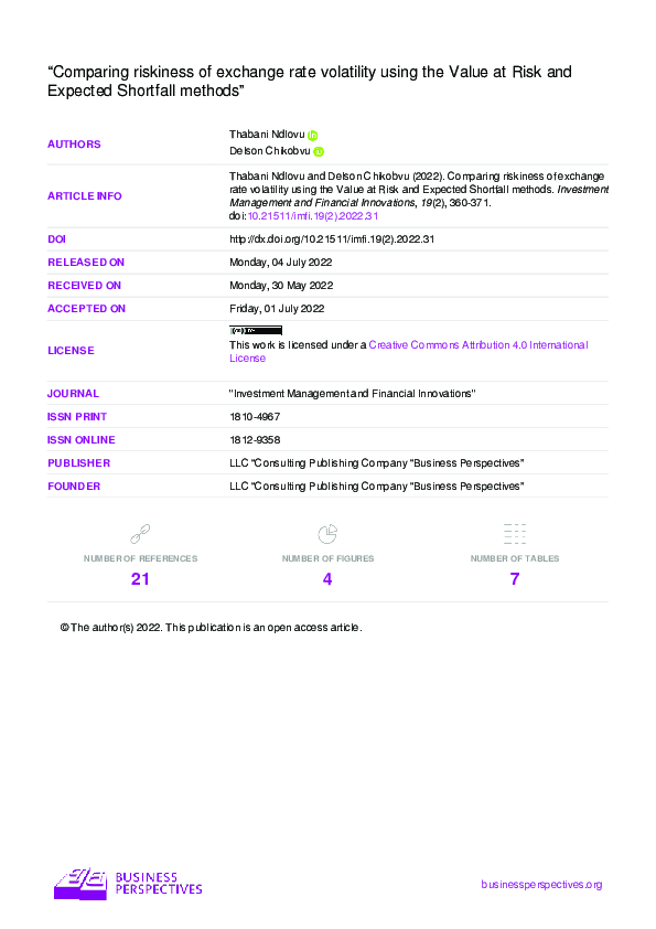 (PDF) Comparing riskiness of exchange rate volatility using the Value at Risk and Expected ...