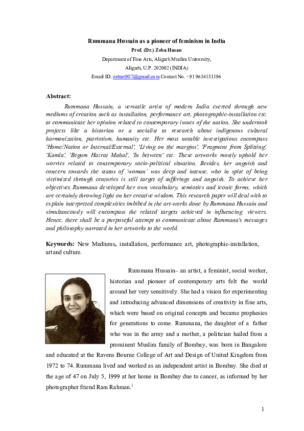 (PDF) Rummana Hussain as a pioneer of feminism in India