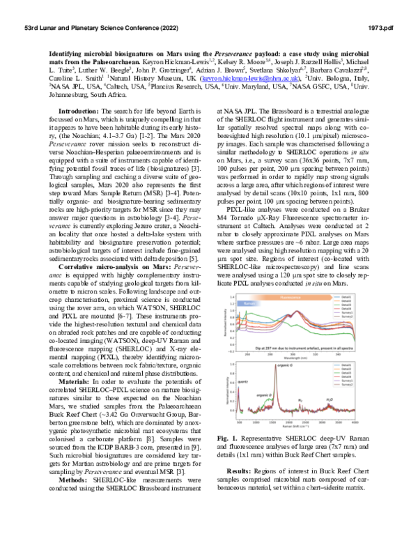 (PDF) Identifying microbial biosignatures on Mars using the Perseverance payload : a case study ...