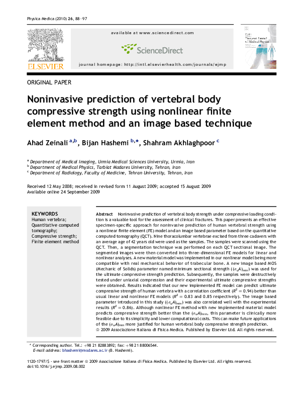 (PDF) Noninvasive prediction of vertebral body compressive strength using nonlinear finite ...