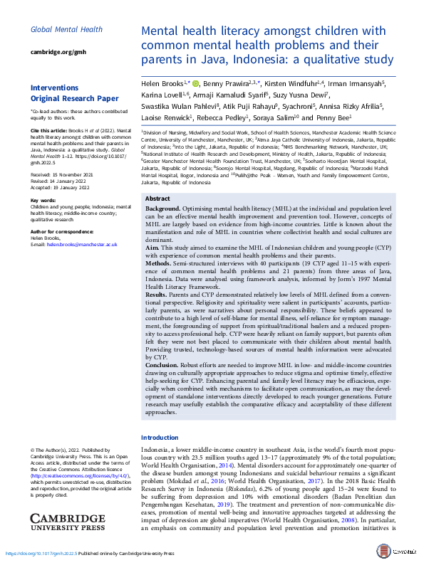 (PDF) Mental health literacy amongst children with common mental health problems and their ...