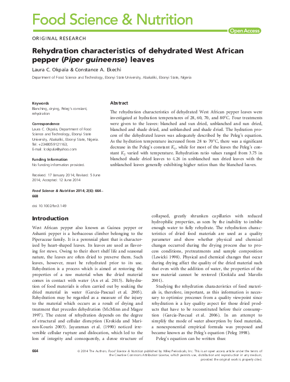 (PDF) Rehydration characteristics of dehydrated West African pepper ...