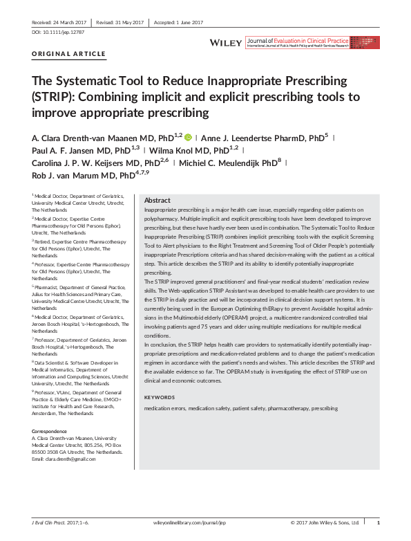 (PDF) The Systematic Tool to Reduce Inappropriate Prescribing (STRIP): Combining implicit and ...
