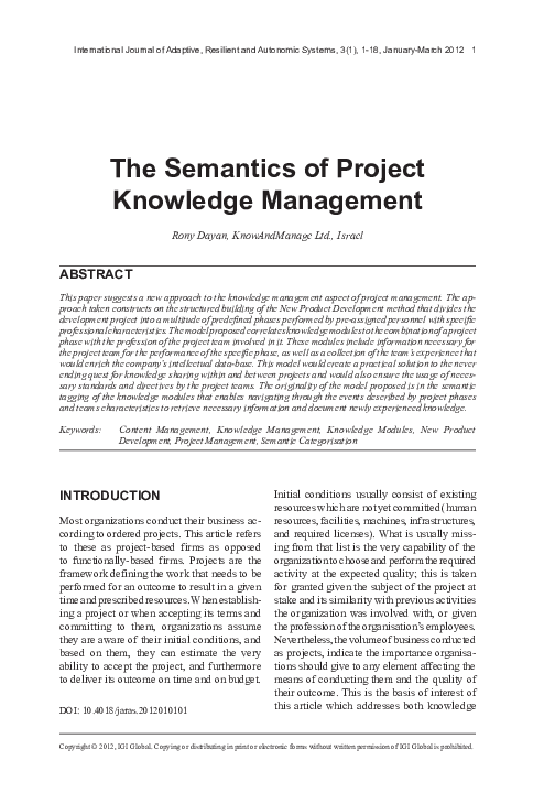 (PDF) The Semantics of Project Knowledge Management
