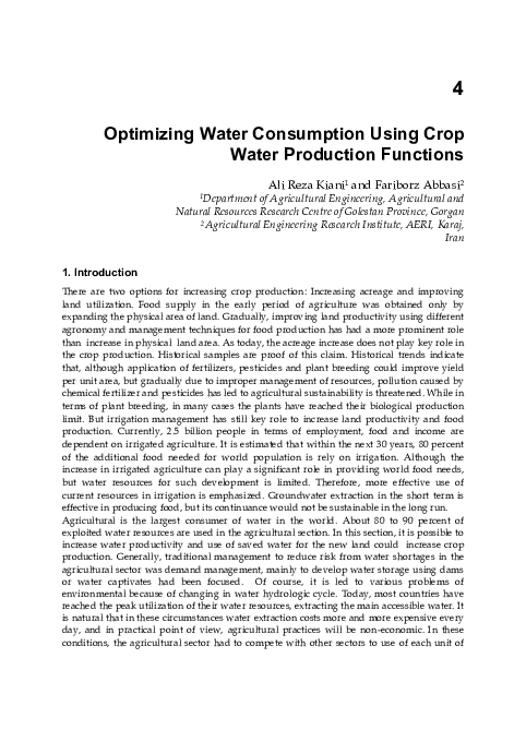 (PDF) InTech-Optimizing water consumption using crop water production ...