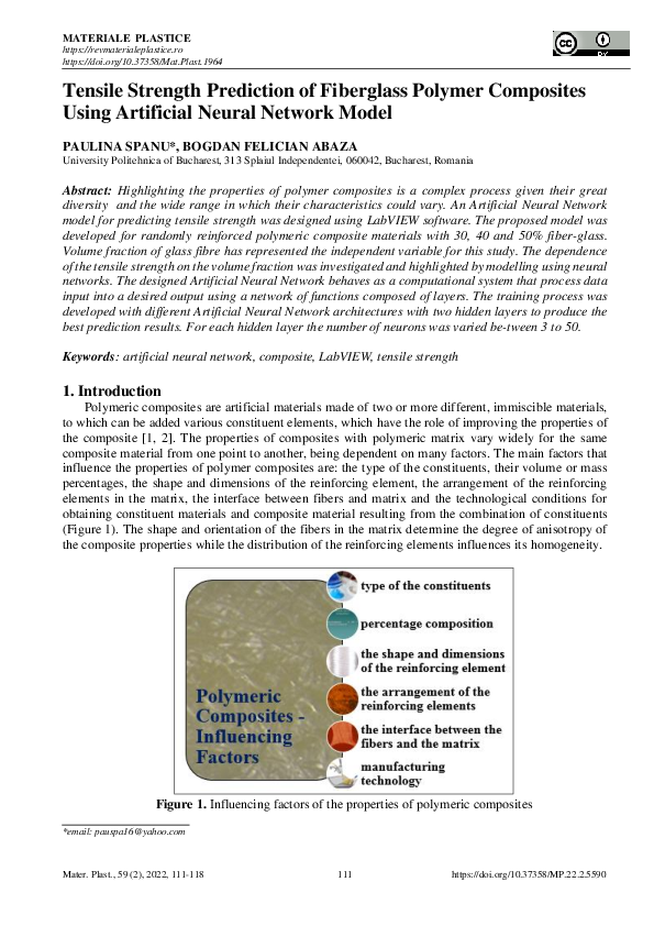 Pdf Tensile Strength Prediction Of Fiberglass Polymer Composites Using Artificial Neural