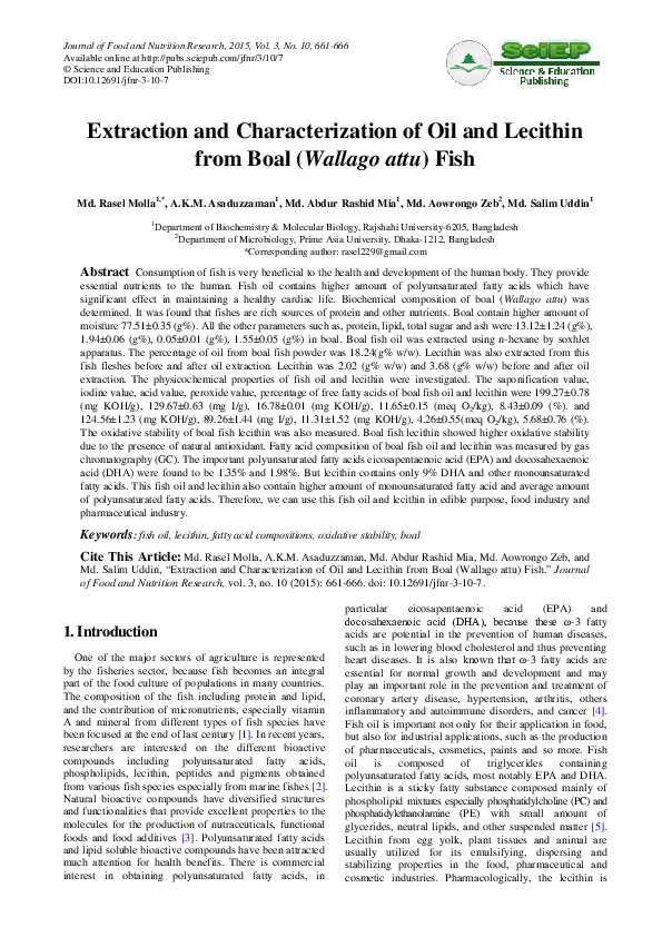 (PDF) Extraction and Characterization of Oil and Lecithin from Boal ...