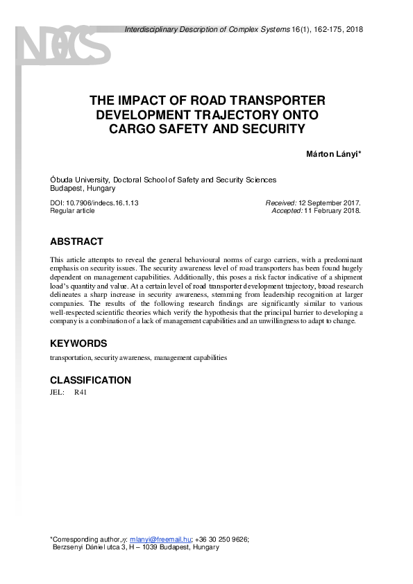 (PDF) The impact of road transporter development trajectory onto cargo ...