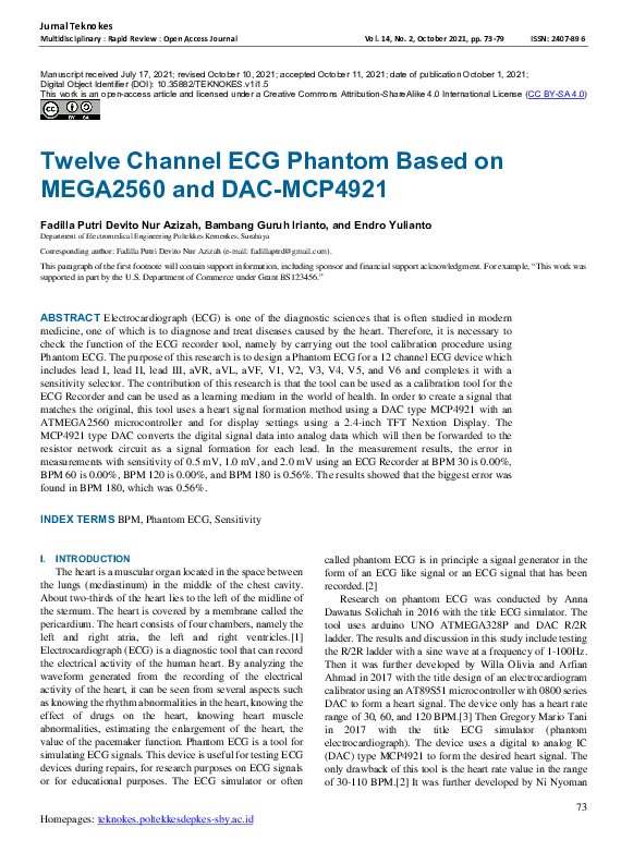 (PDF) Twelve Channel ECG Phantom Based on MEGA2560 and DAC-MCP4921