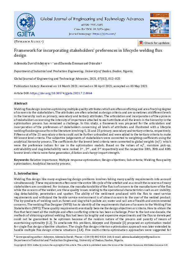 (PDF) Framework for incorporating stakeholders’ preferences in lifecycle welding flux design