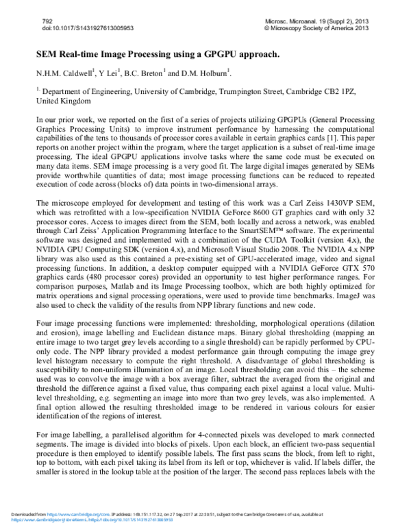 (PDF) SEM Real-time Image Processing Using a GPGPU Approach | Dr David Holburn - Academia.edu