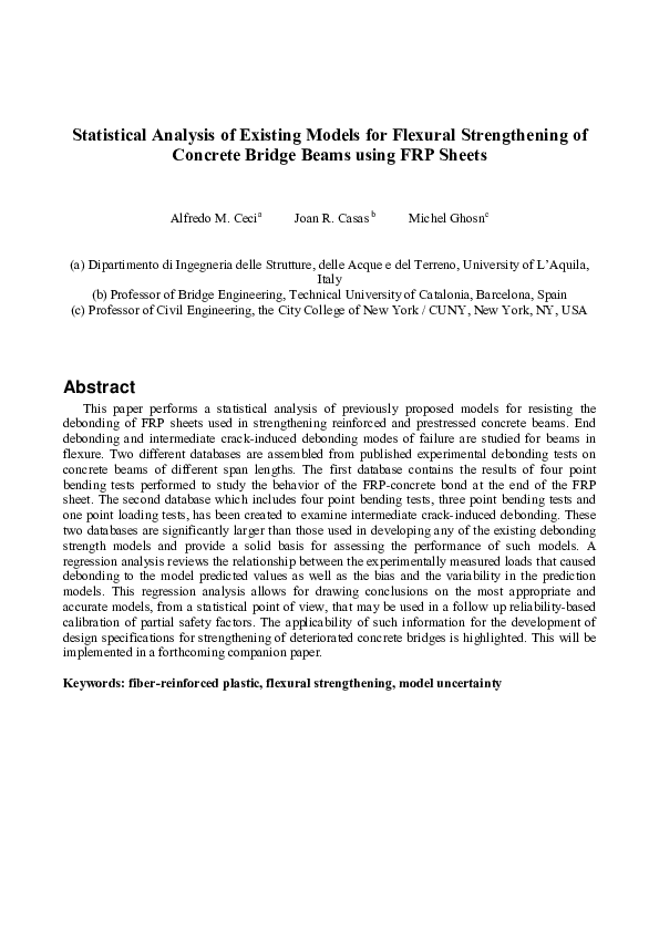 Pdf Statistical Analysis Of Existing Models For Flexural Strengthening Of Concrete Bridge