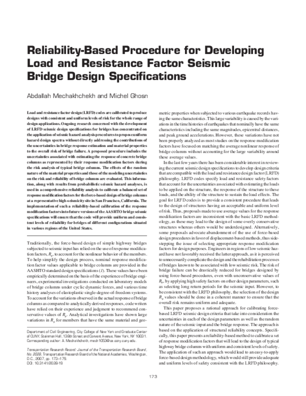 (PDF) Reliability-Based Procedure for Developing Load and Resistance Factor Seismic Bridge ...