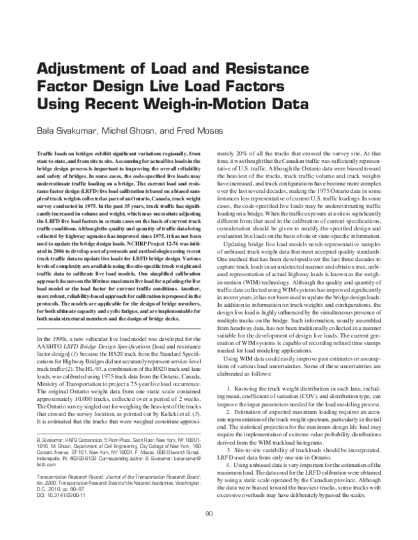 (PDF) Adjustment of Load and Resistance Factor Design Live Load Factors ...