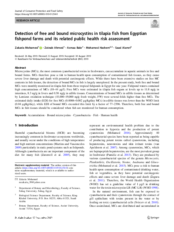 (PDF) Detection of free and bound microcystins in tilapia fish from ...
