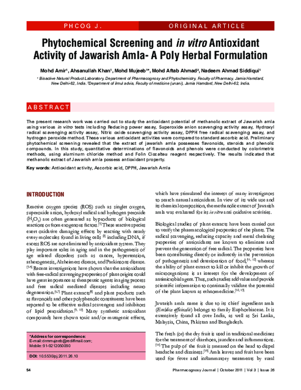 (PDF) Phytochemical Screening and in vitro Antioxidant Activity of Jawarish Amla - A Poly Herbal ...