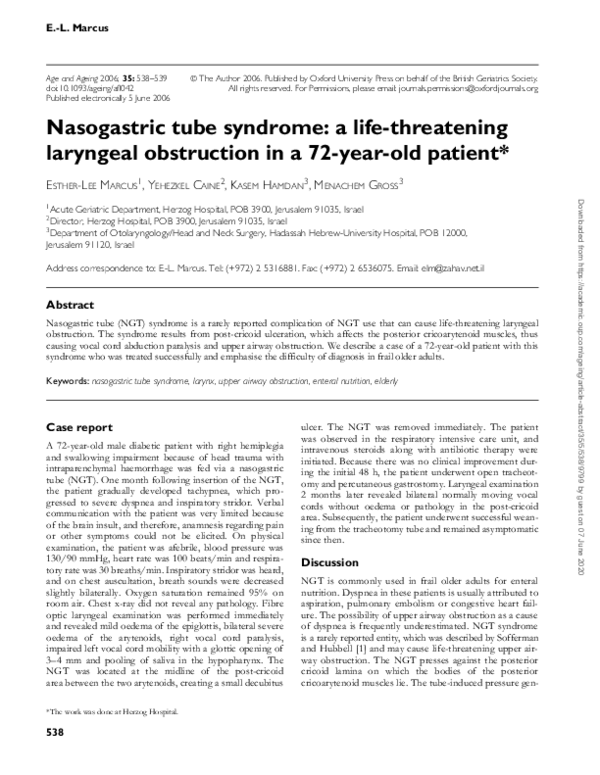 (PDF) Nasogastric tube syndrome: a life-threatening laryngeal ...