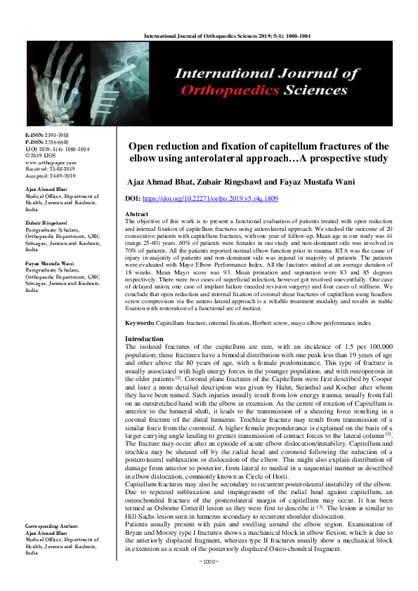 (PDF) Open reduction and fixation of capitellum fractures of the elbow ...