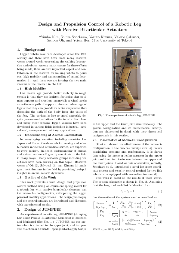 Pdf Design And Propulsion Control Of A Robotic Leg With Passive Bi