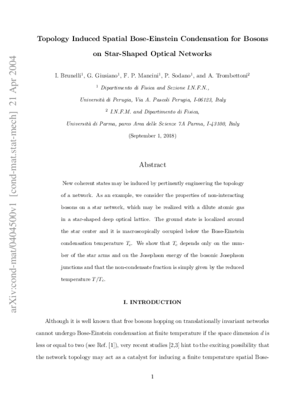 (PDF) Topology-induced spatial Bose–Einstein condensation for bosons on star-shaped optical networks