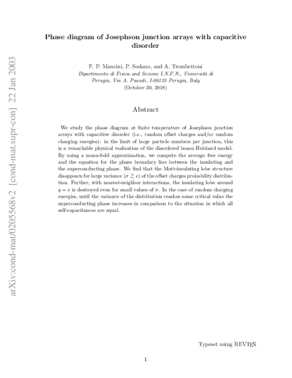 (PDF) Phase diagram of Josephson junction arrays with capacitive disorder | Pasquale Sodano ...