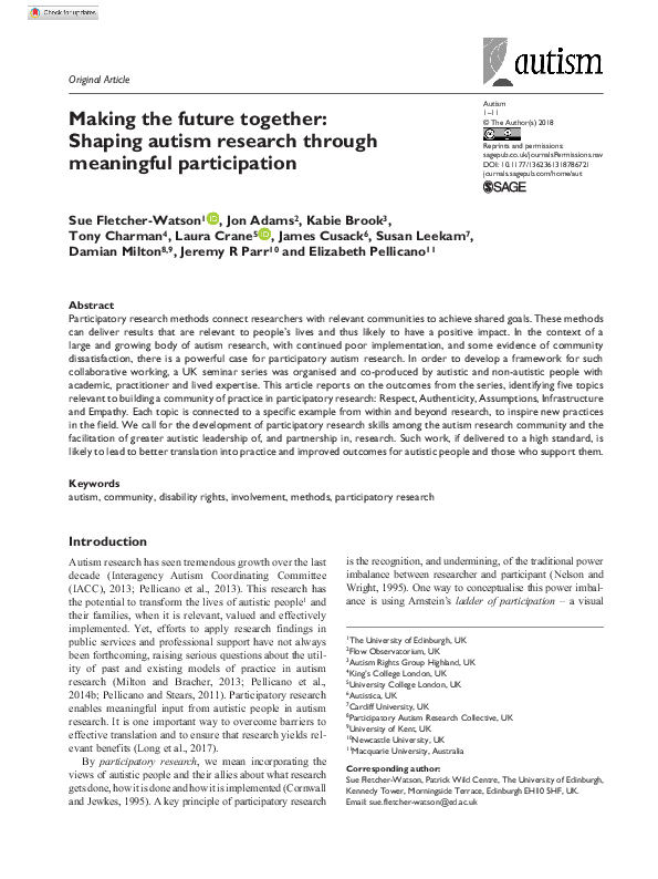 (PDF) Making the future together: Shaping autism research through ...