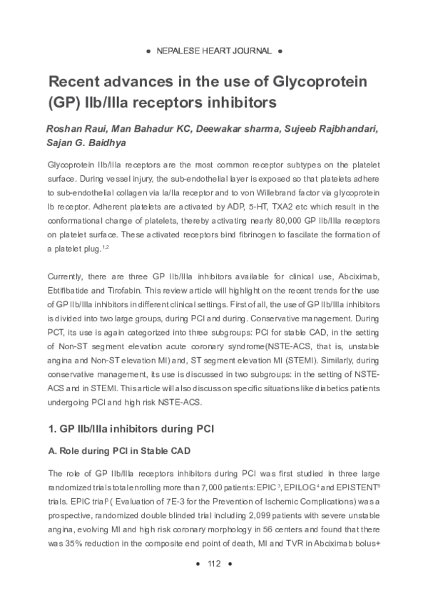 (PDF) Recent advances in the use of Glycoprotein (GP) Ilb/Illa ...