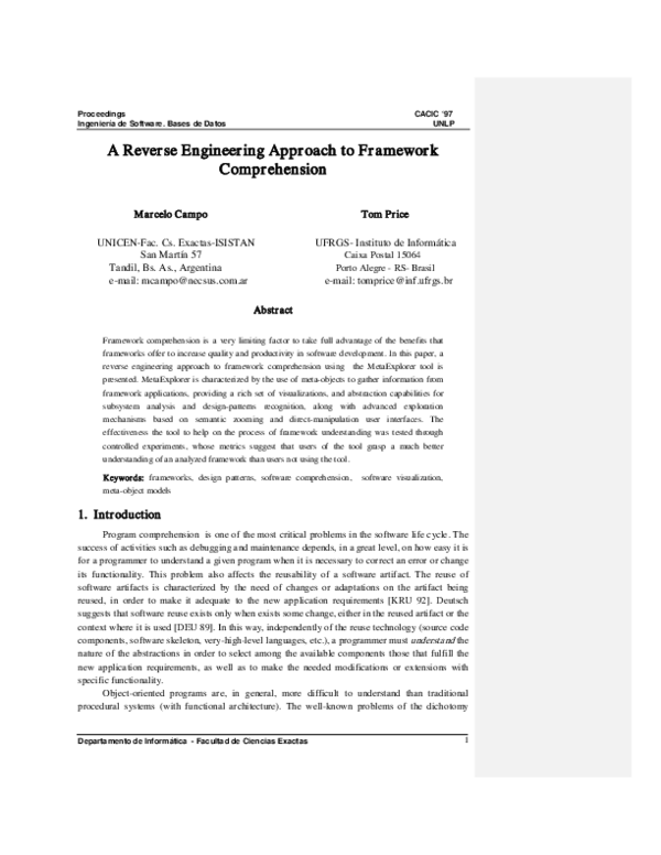 (PDF) A reverse engineering approach to framework comprehension