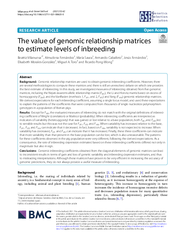 Pdf Estimating Inbreeding With Genomic Matrices