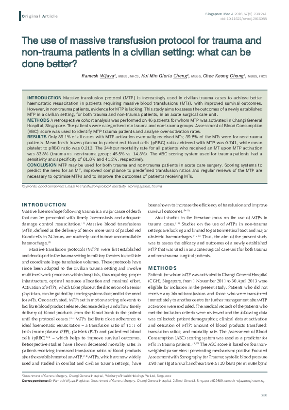 (PDF) The use of massive transfusion protocol for trauma and non-trauma ...