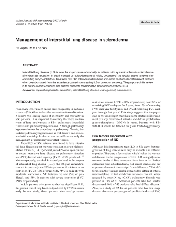 (PDF) Management of interstitial lung disease in scleroderma | Molly ...