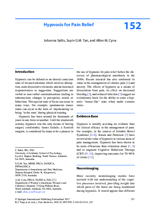 (PDF) Hypnosis for Pain Relief