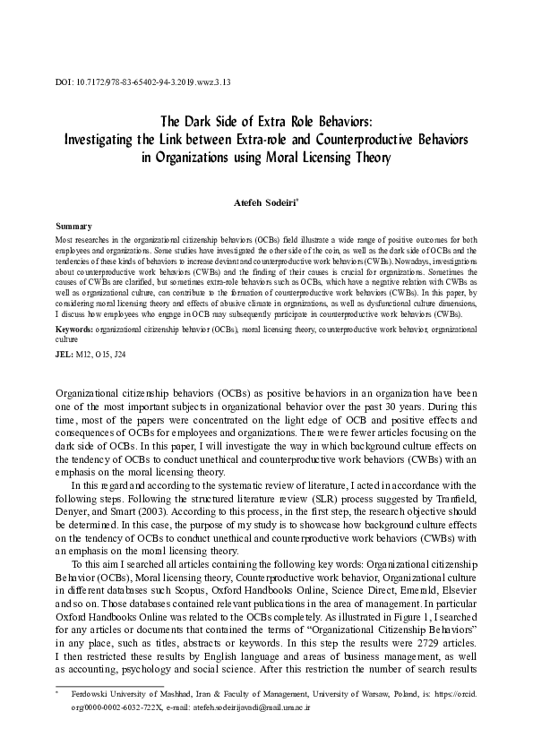 (PDF) The Dark Side of Extra Role Behaviors: Investigating the Link ...