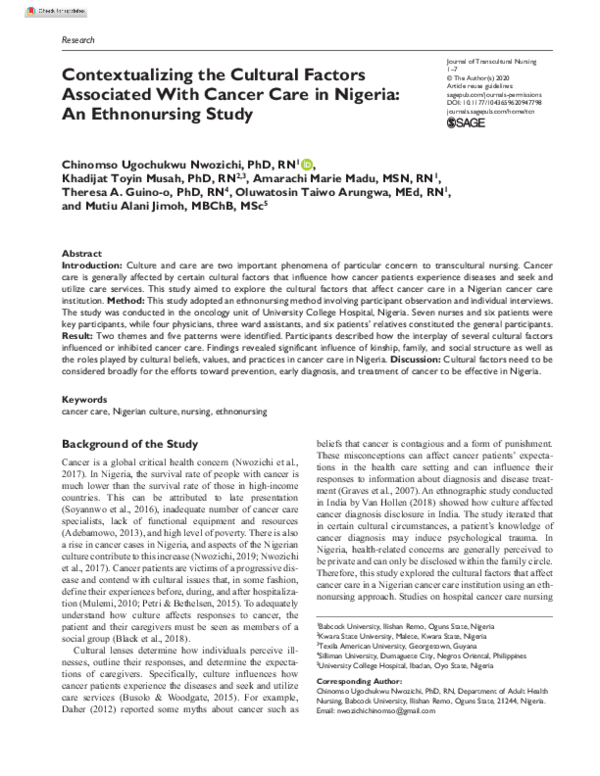 (PDF) Contextualizing the Cultural Factors Associated With Cancer Care ...