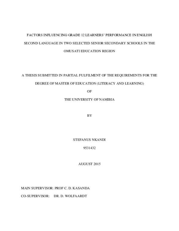 (PDF) Factors influencing grade 12 learners' performance in English ...