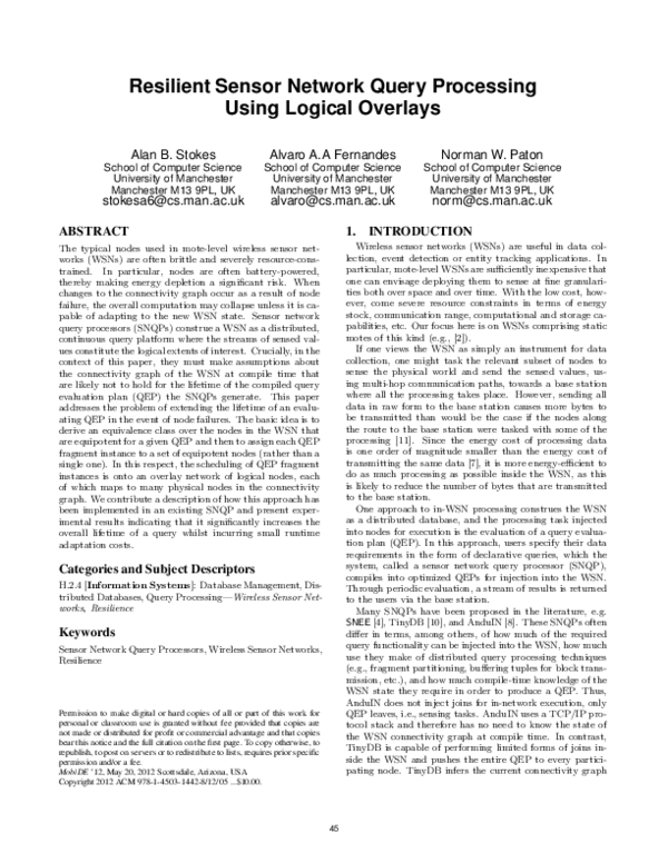 (PDF) Resilient sensor network query processing using logical overlays | Alan Stokes - Academia.edu