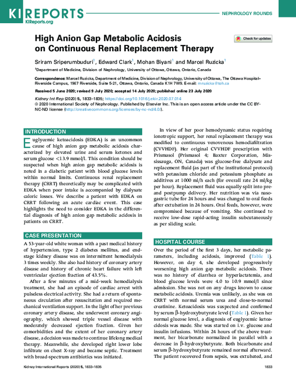 (PDF) High Anion Gap Metabolic Acidosis on Continuous Renal Replacement ...