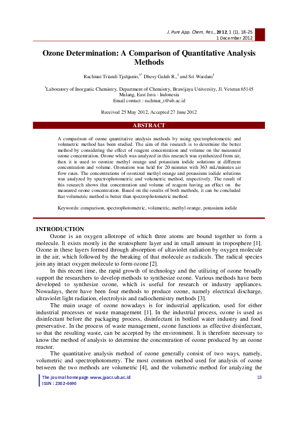 (PDF) Ozone Determination: A Comparison of Quantitative Analysis Methods