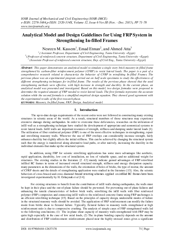 (PDF) Analytical Model and Design Guidelines for Using FRP System in Strengthening In-filled Frames