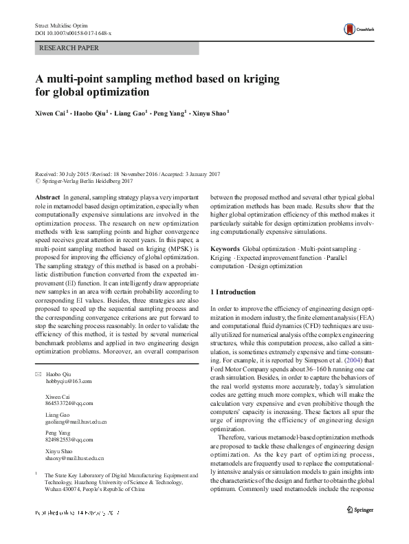 (PDF) A multi-point sampling method based on kriging for global optimization