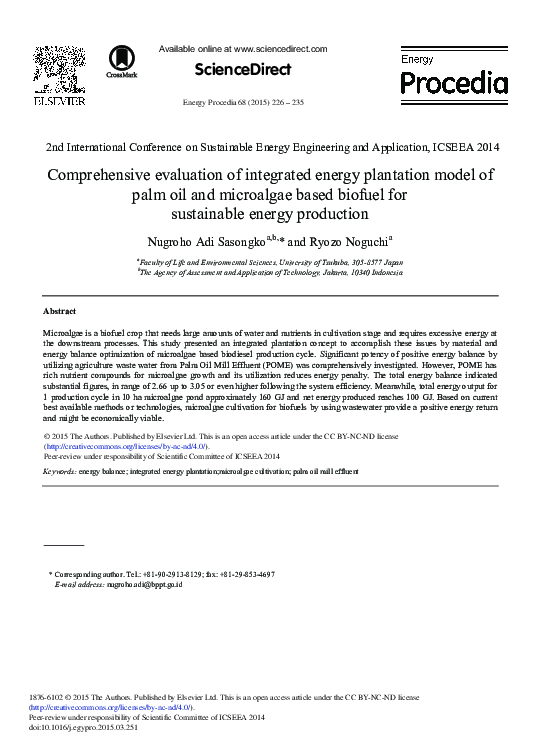 (PDF) Comprehensive Evaluation of Integrated Energy Plantation Model of Palm Oil and Microalgae ...