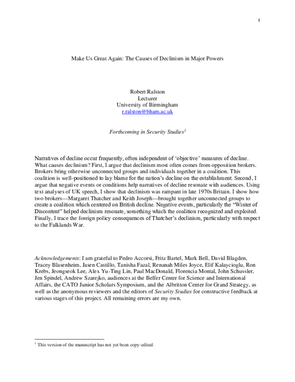 (PDF) Make Us Great Again: The Causes of Declinism in Major Powers