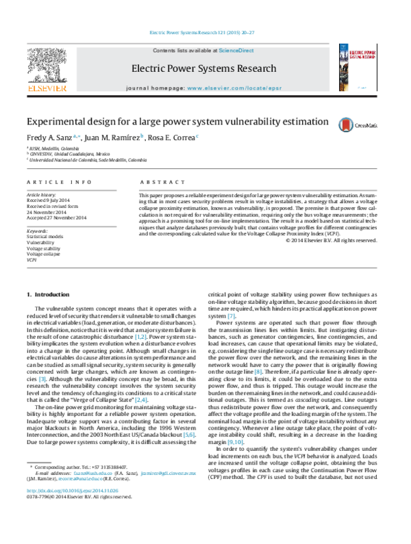 (PDF) Experimental design for a large power system vulnerability estimation