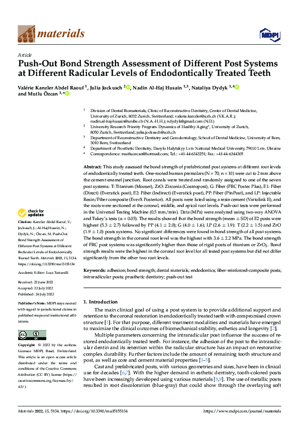 (PDF) Push-Out Bond Strength Assessment of Different Post Systems at Different Radicular Levels ...