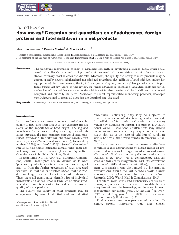 Pdf How Meaty Detection And Quantification Of Adulterants Foreign Proteins And Food