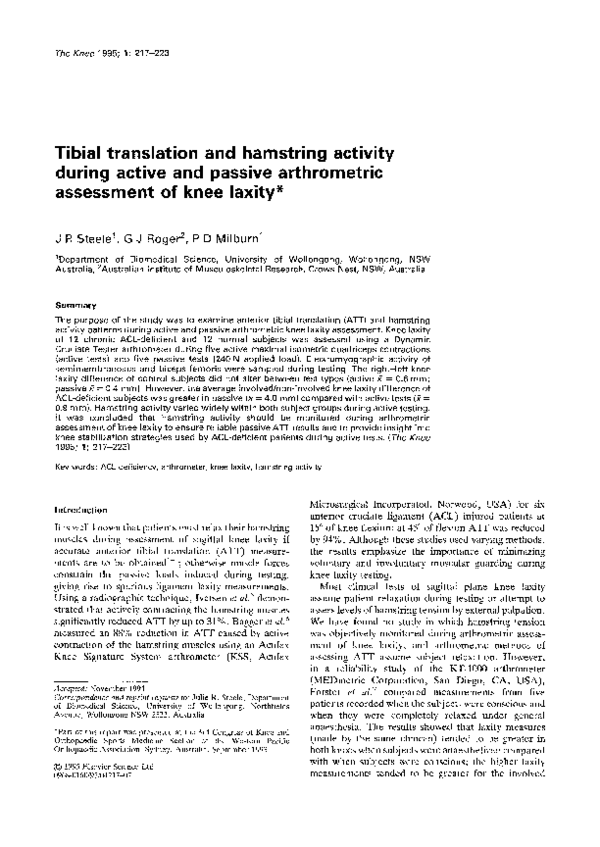 (PDF) Tibial translation and hamstring activity during active and ...